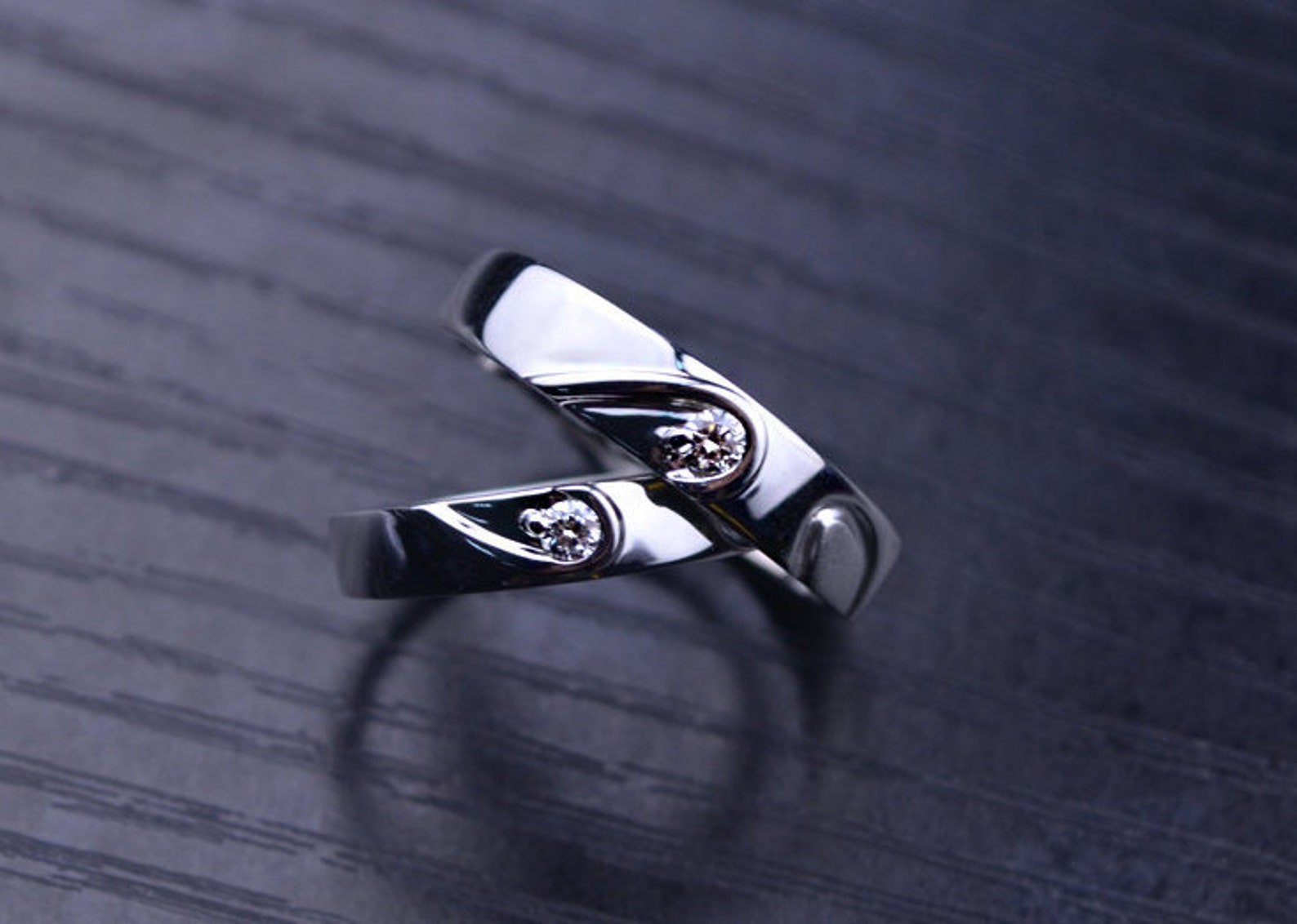 Two Hearts in One 18k White Gold Diamond Wedding Ring, Wedding Bands ...