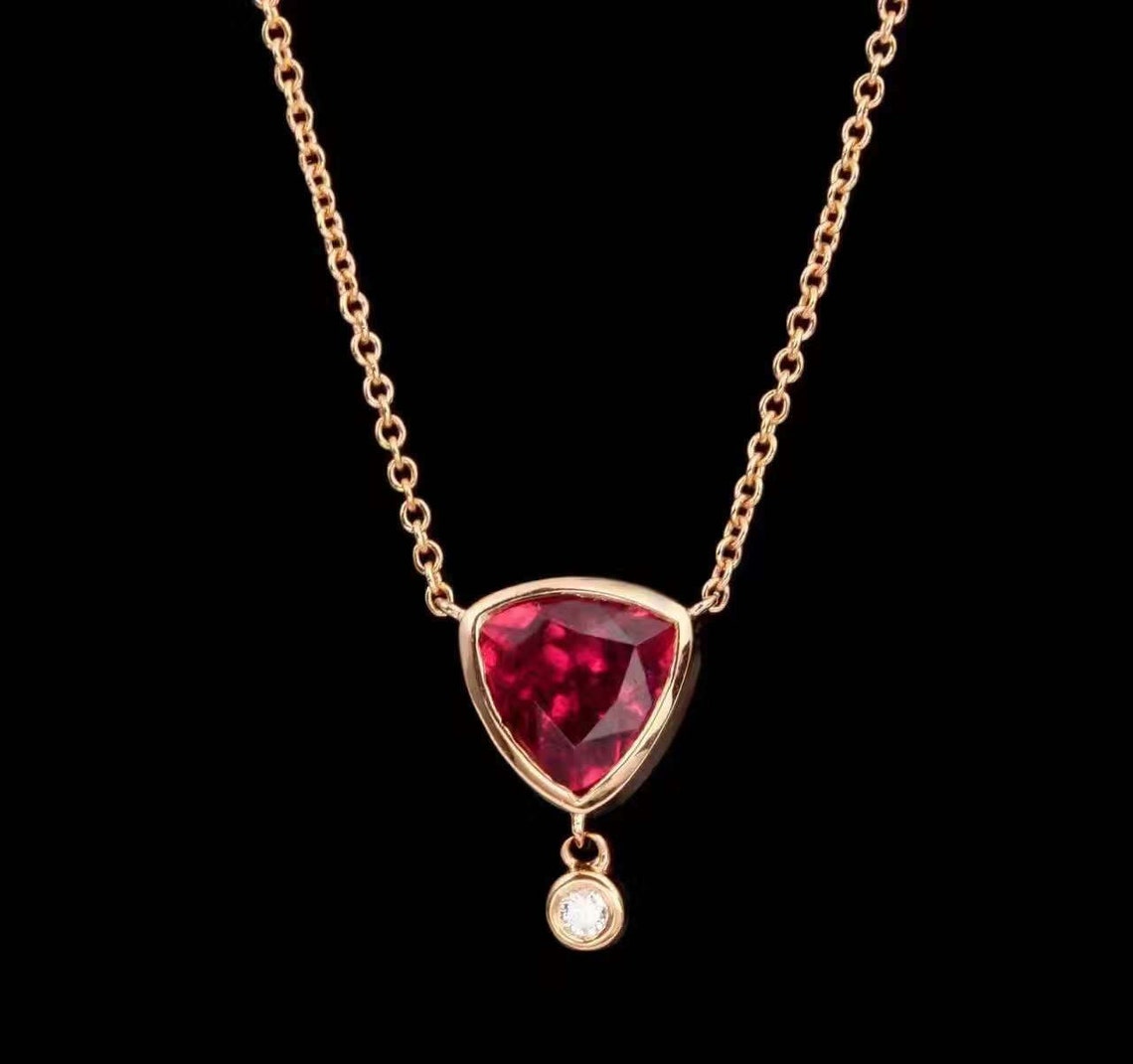 Triangle Cut Red Tourmaline and Diamond Necklace in 18k Rose Gold Chain ...