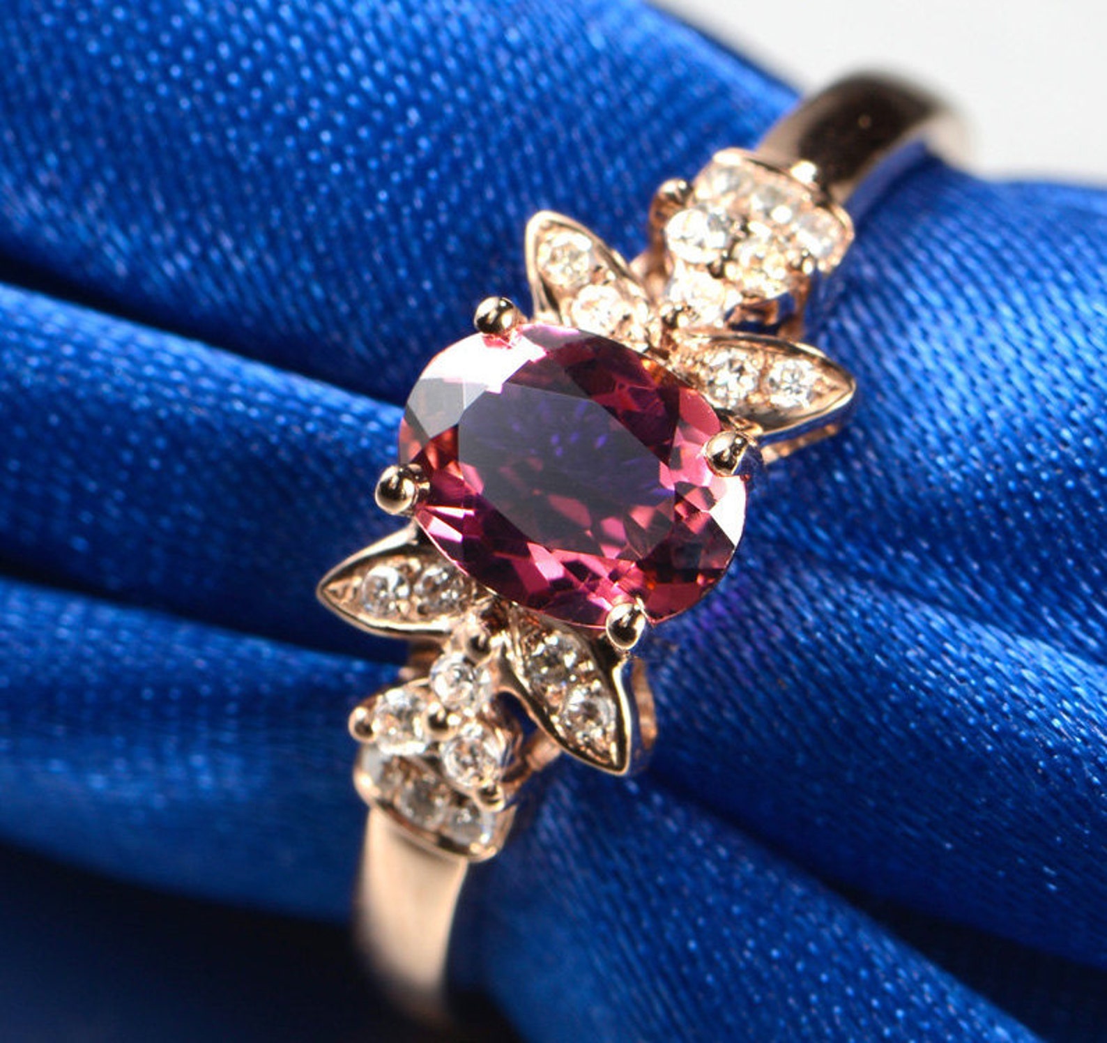 Red Tourmaline Rubellite Diamond Ring in 18k Rose Gold - Etsy