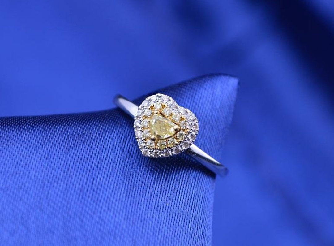 Heart 18k White Gold Yellow Diamond Ring Band Engagement Wedding ...