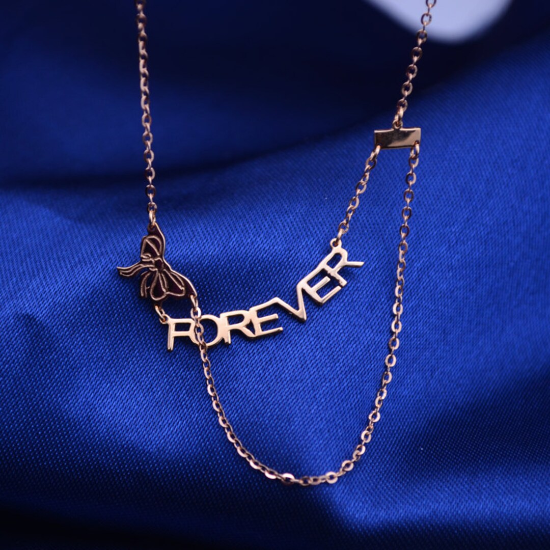 Forever 18k Rose Gold Words Necklace Custom Name Personalized Words ...