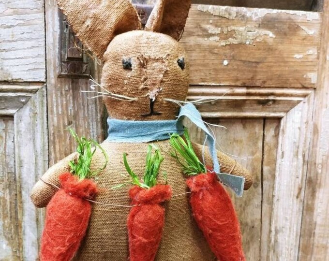 Bunny Ornie, Primitive Bunny, Rabbit Door Hanger, Primitive Easter ...