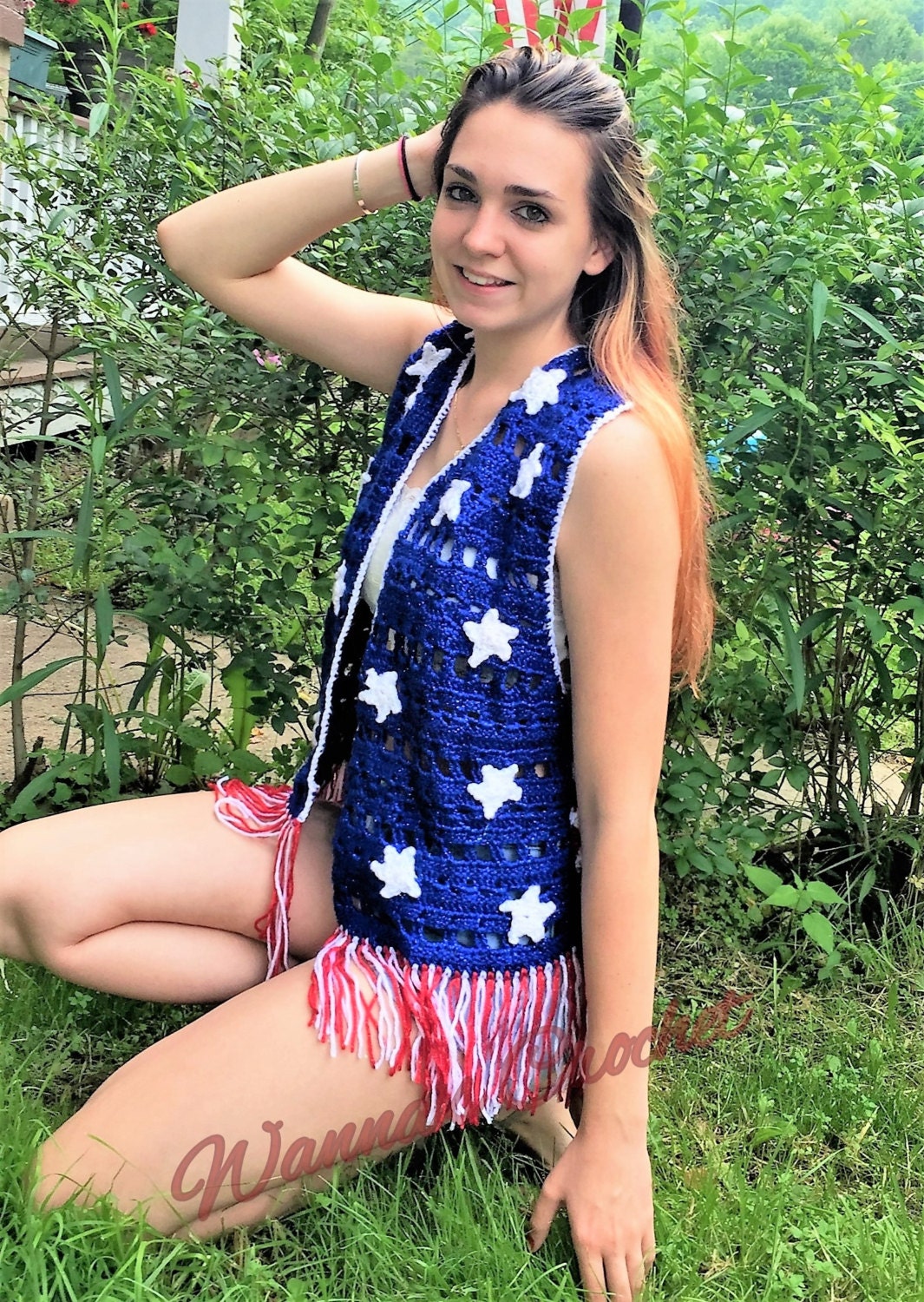 American Flag Crochet Vest, Festival Top With Frindge - Etsy