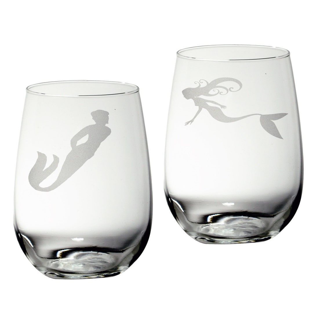 Mermaid Merman Couple Etched Glass Set - Etsy