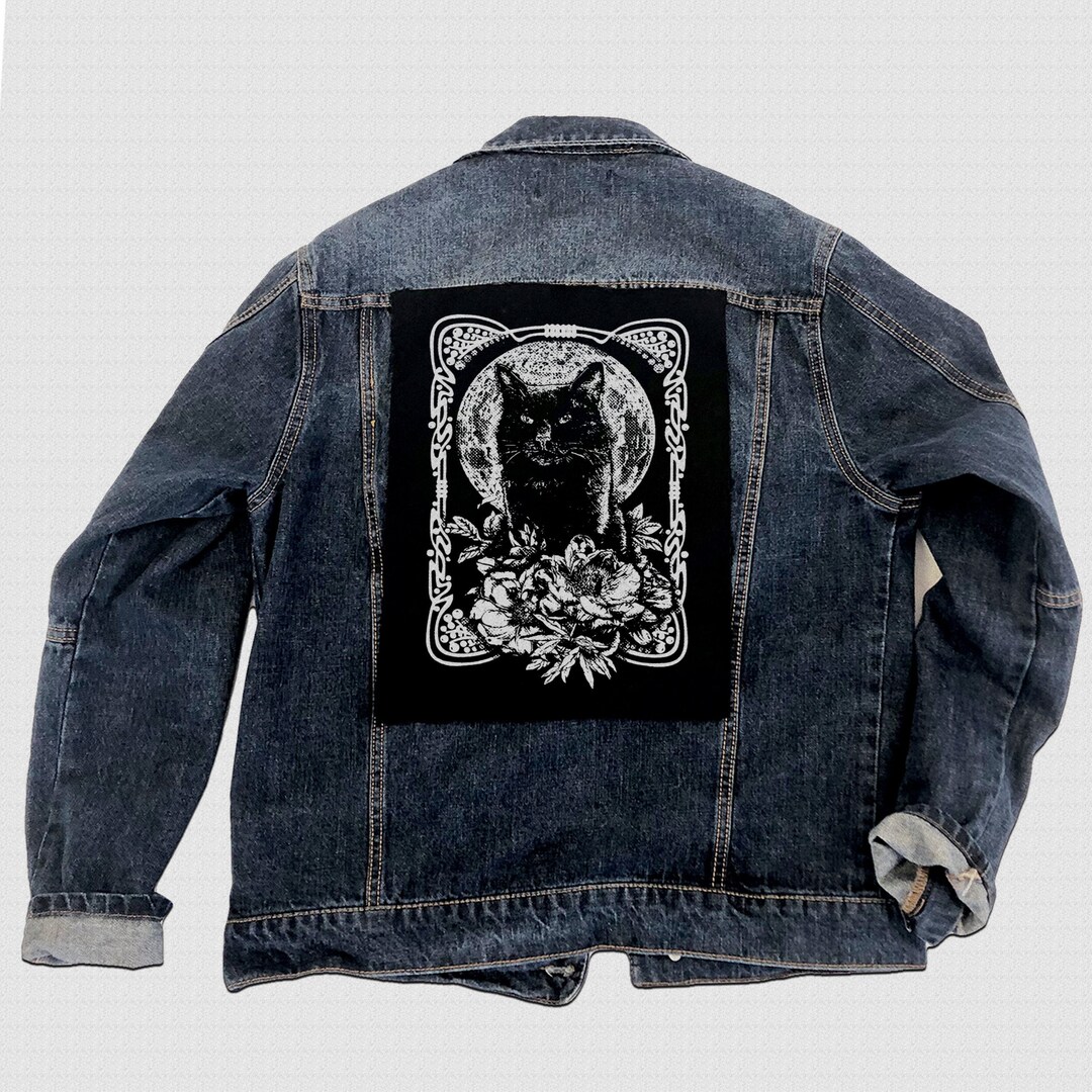 Moon Behind Cat Back Patch, Punk, Patches, Sew on Patch, Punk ...