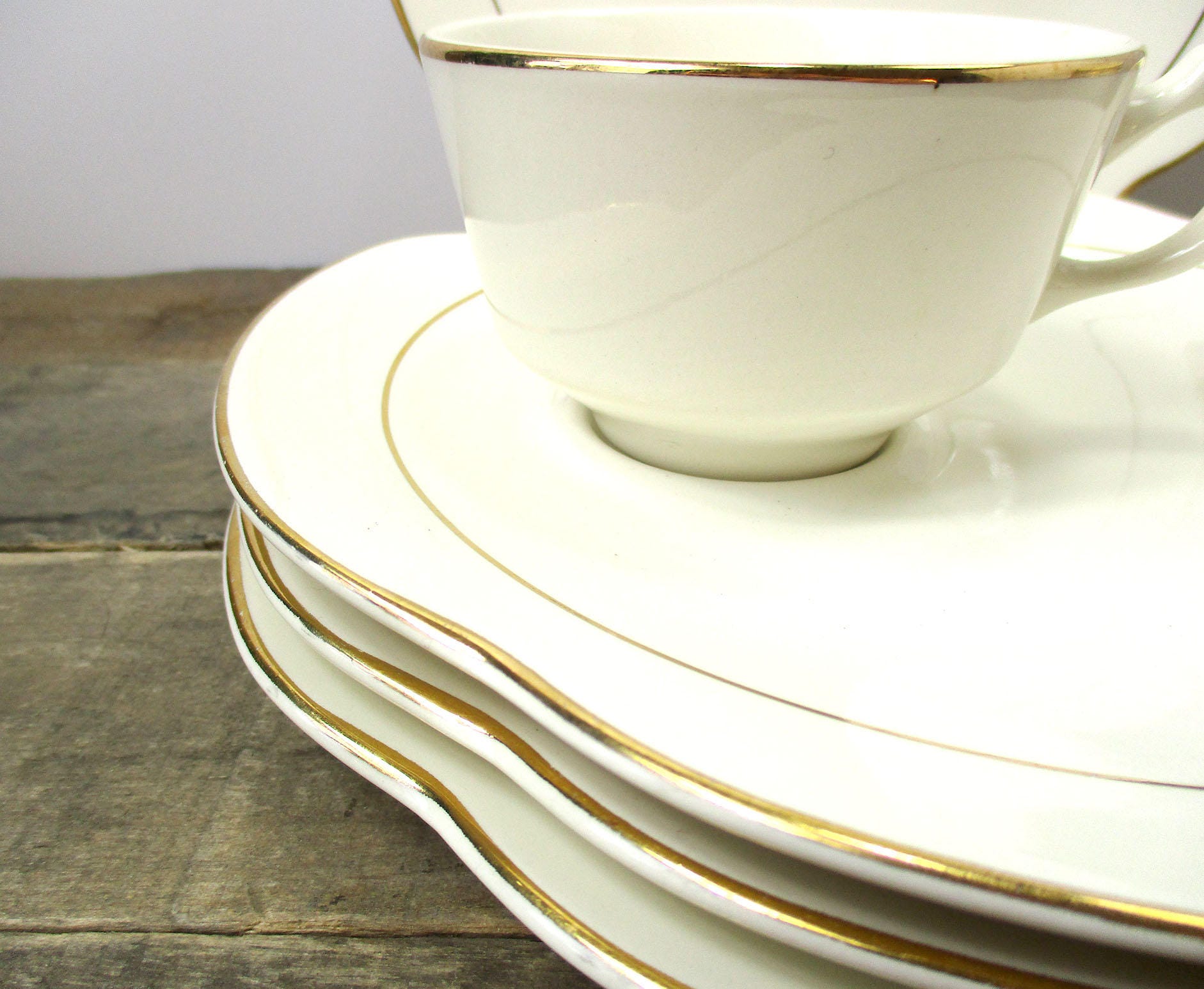 Set of 4 Tea Cups and Snack Plates. Lovely Cream Colored Snack Set With ...