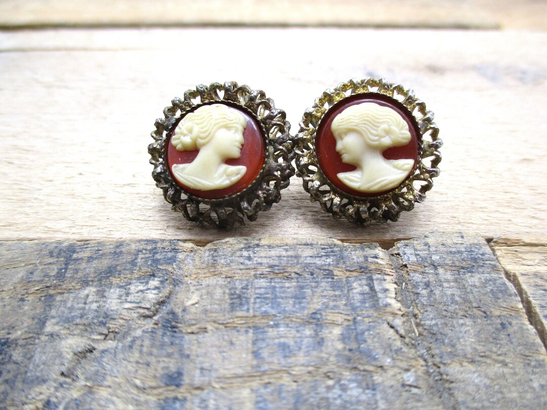 1930s Cameo Earrings - Beautiful Cameos Featuring a Women With a Flower ...