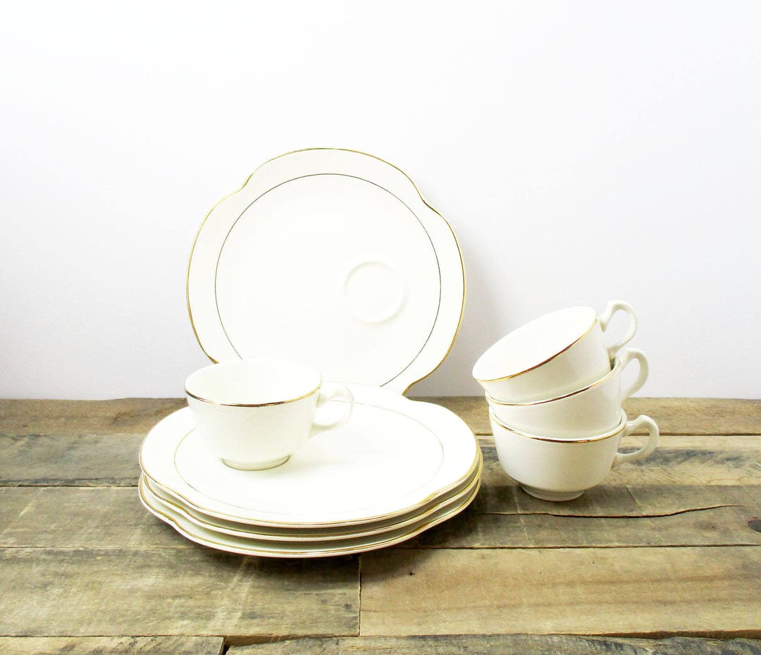 Set of 4 Tea Cups and Snack Plates. Lovely Cream Colored Snack Set With ...