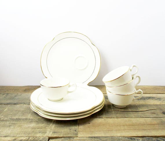 Set of 4 Tea Cups and Snack Plates. Lovely Cream Colored Snack | Etsy
