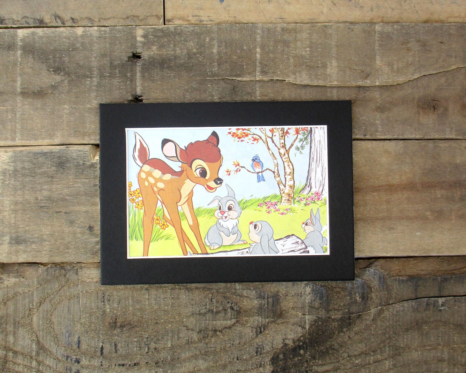 Vintage 1970's Bambi Nursery Print, Featuring Bambi and Thumper. Matted ...