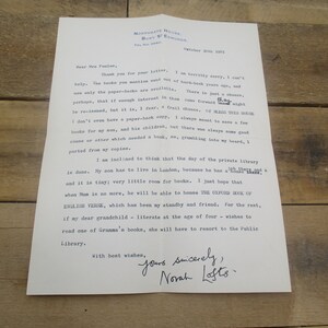 1973 Signed Norah Lofts Letter - Funny and Personal Message, With ...