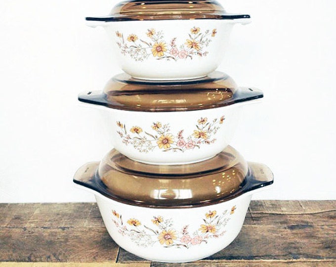 Set of 3 Matching Vintage Pyrex Casserole Dishes in 'country Autumn ...