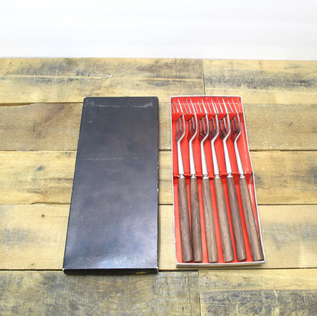 Large MCM Fondue Forks / Meat Forks With Wooden Handles, in Original ...