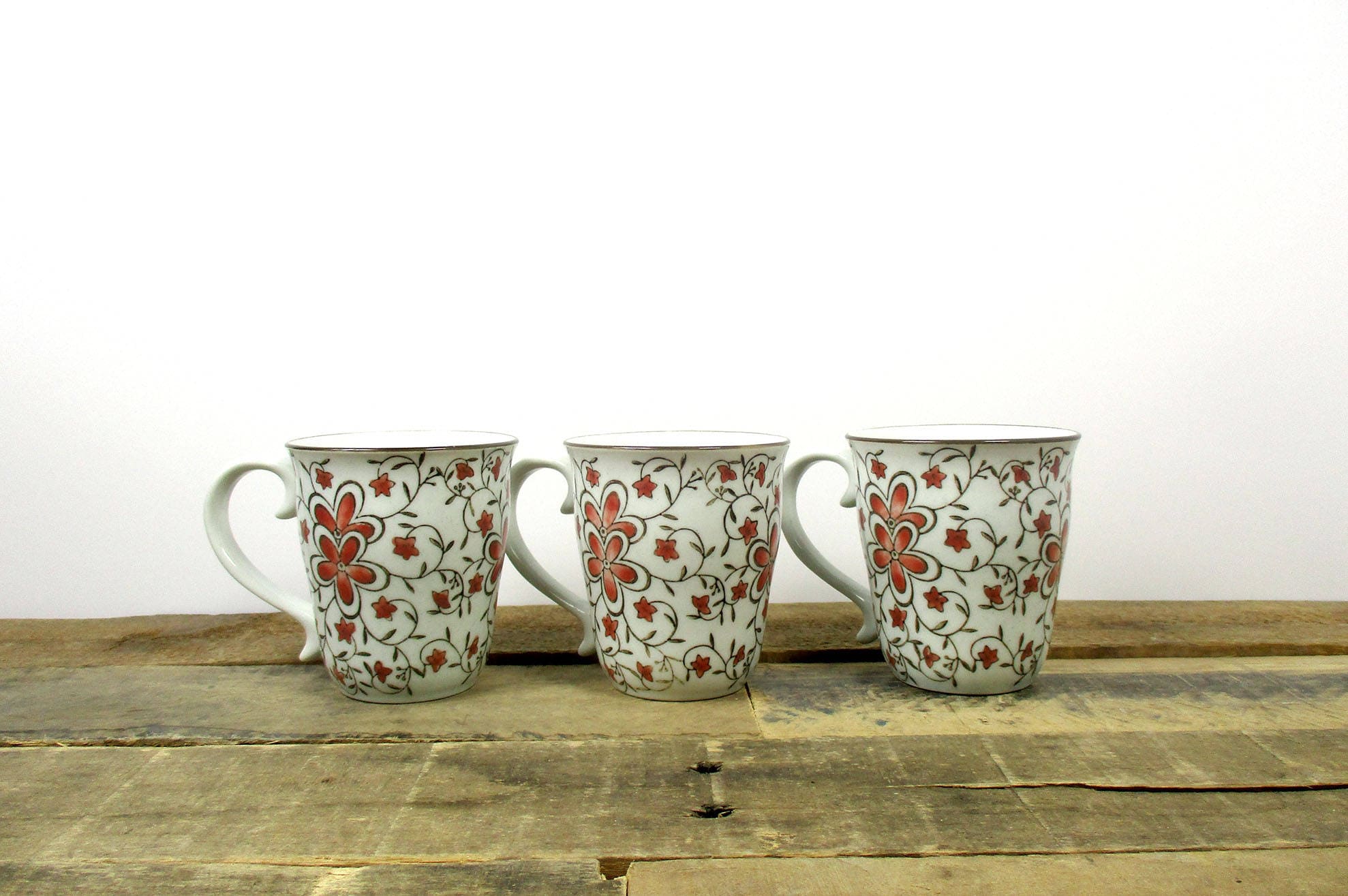 THREE Vintage Floral Coffee Mugs for a Retro Kitchen or - Etsy