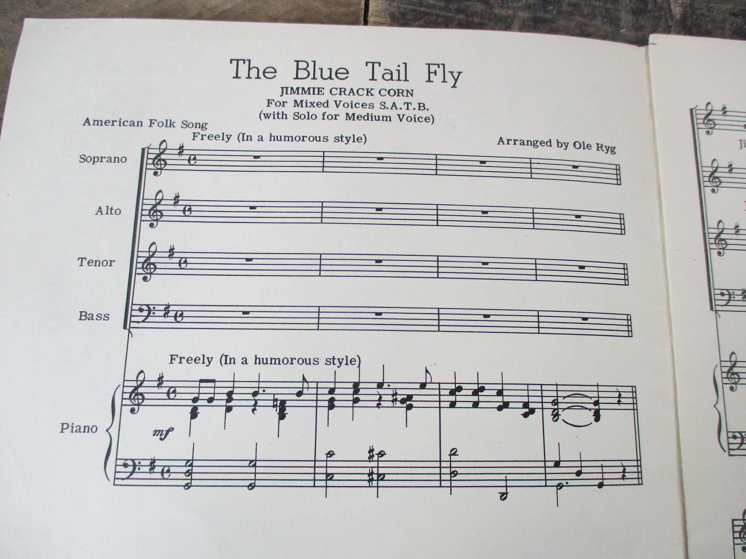1949 'The Blue Tail Fly' Jimmie Crack Corn Glee Club / Choral Sheet ...