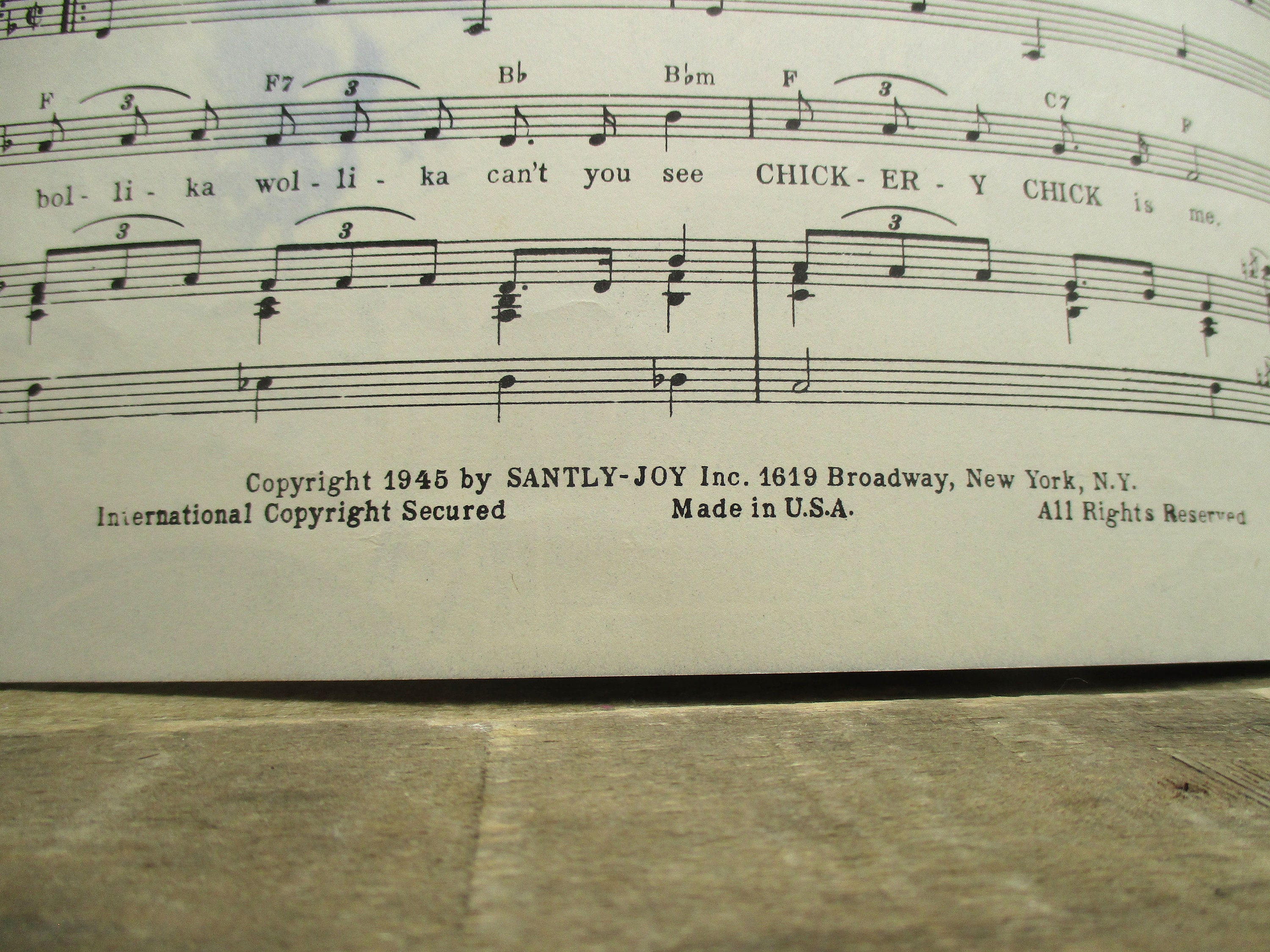 1945 Choir / Children's Song Sheet Music Chickery Chick by Sylvia Dee ...