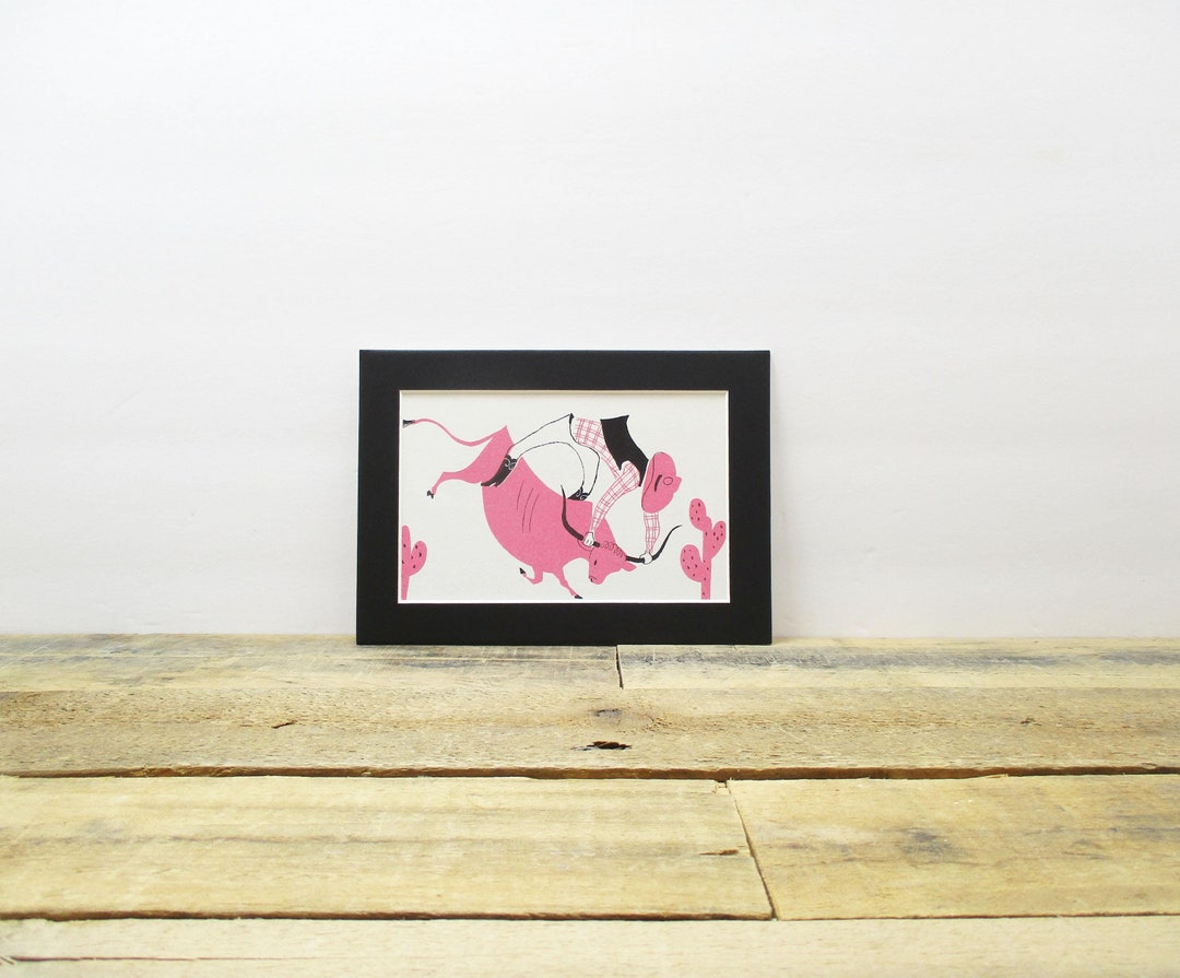 1960s Cowboy / Rodeo Art - 5 X 7 Black and Pink Line Drawing. - Etsy