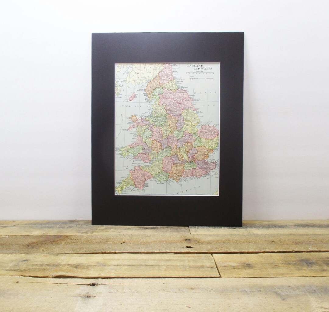 1940s England and Wales Map in 11x14 Matte Frame - Great Vintage Decor ...