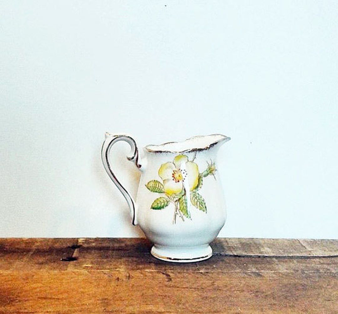 1940s Shabby Chic Bone China Cream Pourer - Delicate WW II Era Yellow ...