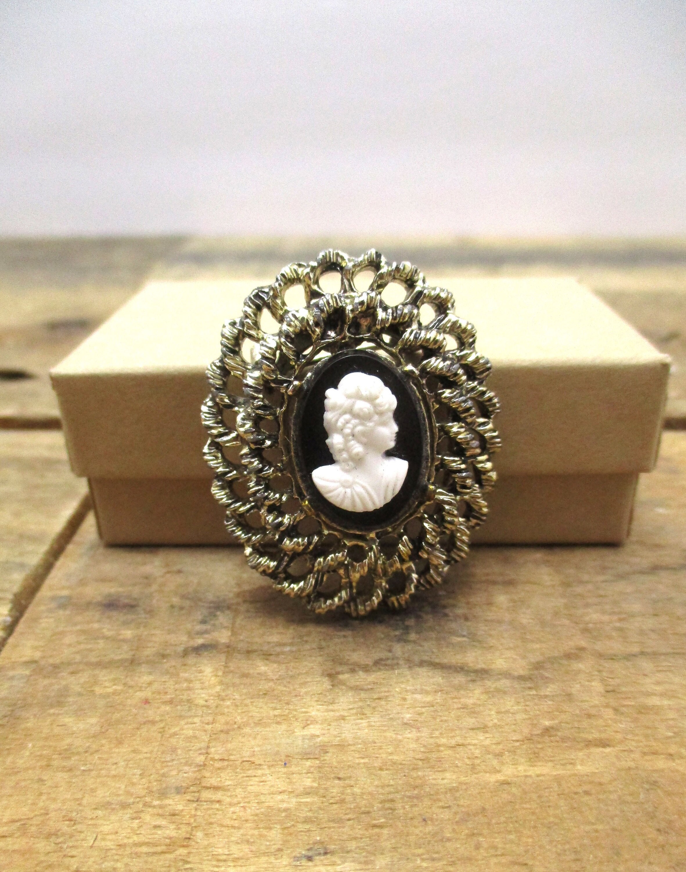 Large Black Cameo Brooch, With Intricate Silver Toned Frame. Beautiful ...