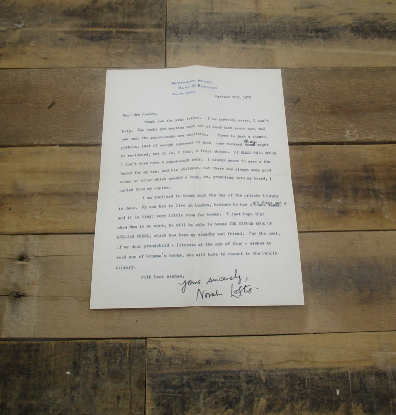 1973 Signed Norah Lofts Letter - Funny and Personal Message, With ...
