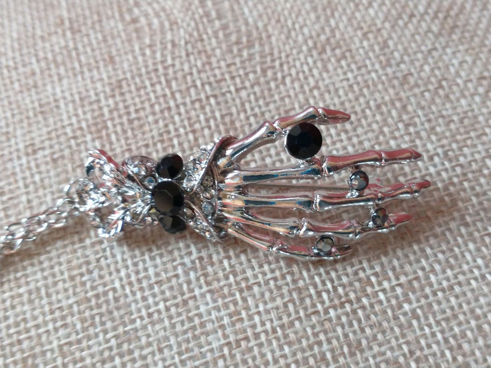 Skeleton Hand Rhinestone Brooch With Cascading Double Chain - Etsy