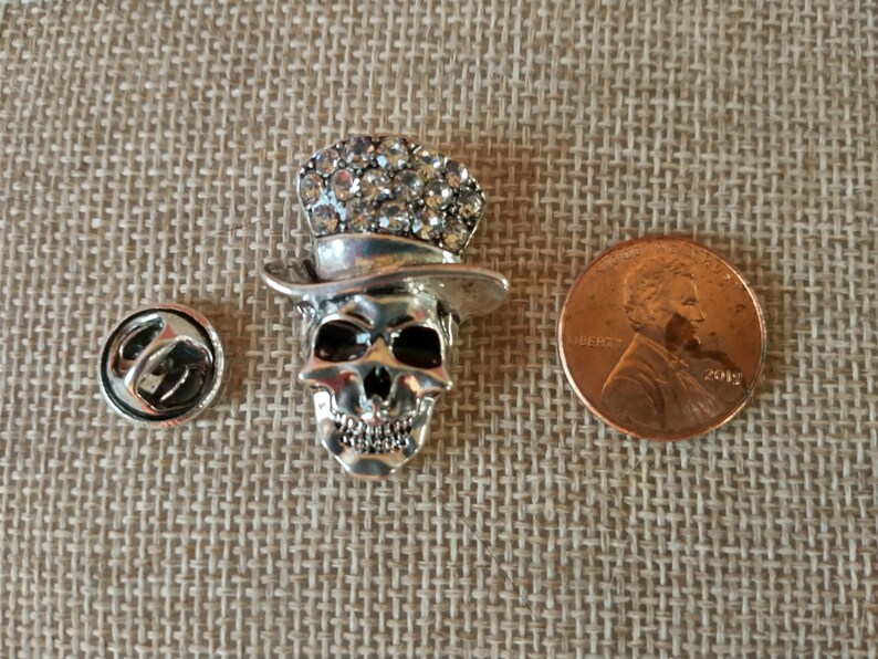 Rhinestone Skull With Tophat Silver Pin and Rhinestone Skull - Etsy