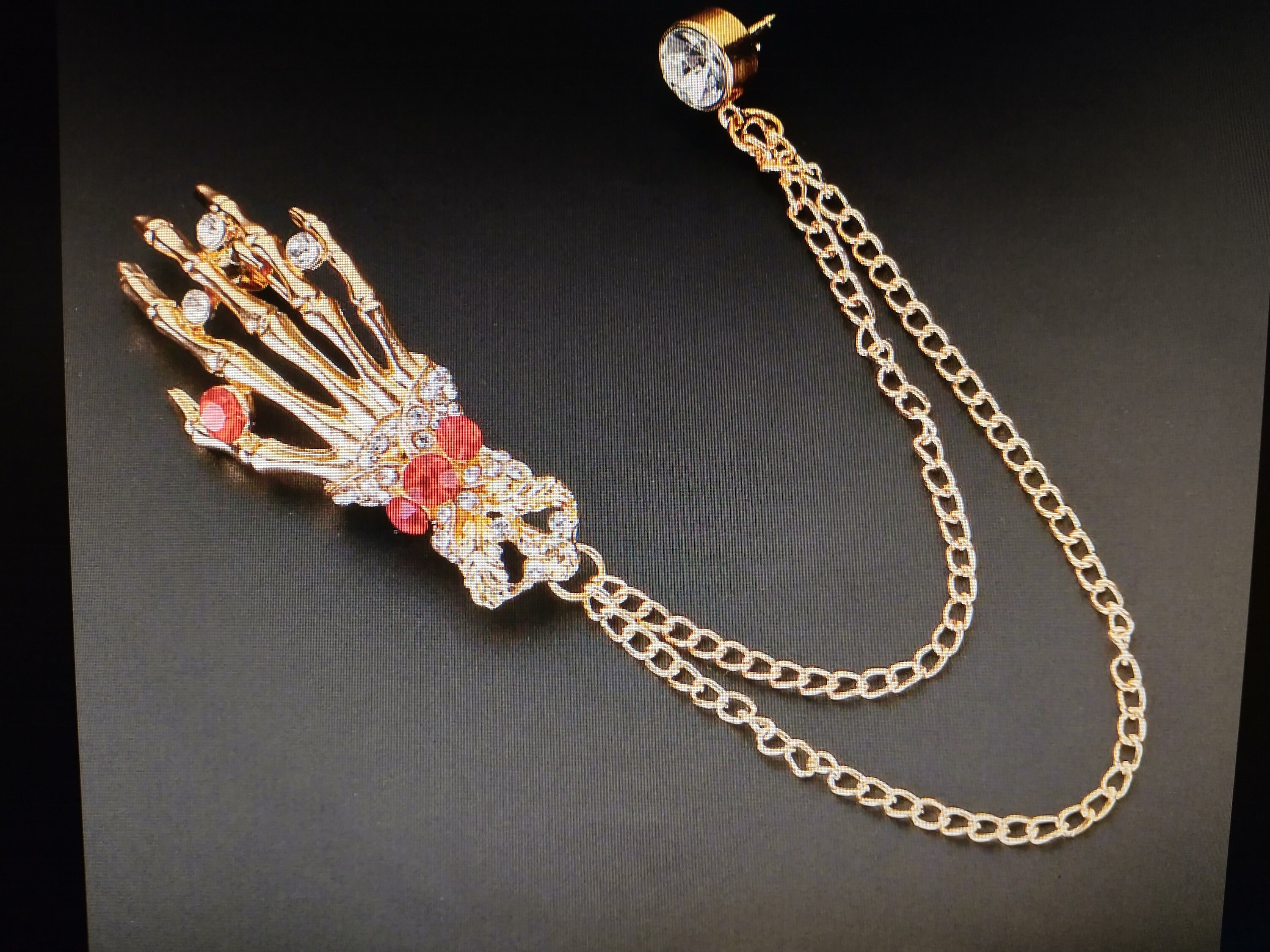 Rhinestone Skeleton Hand With Chain Red Rose Boutonniere Goth Wedding ...