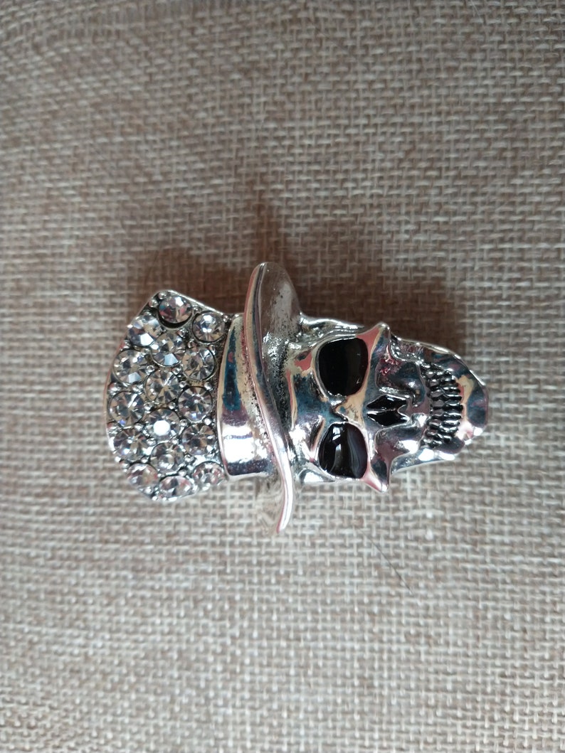 Rhinestone Skull With Tophat Silver Pin and Rhinestone Skull | Etsy