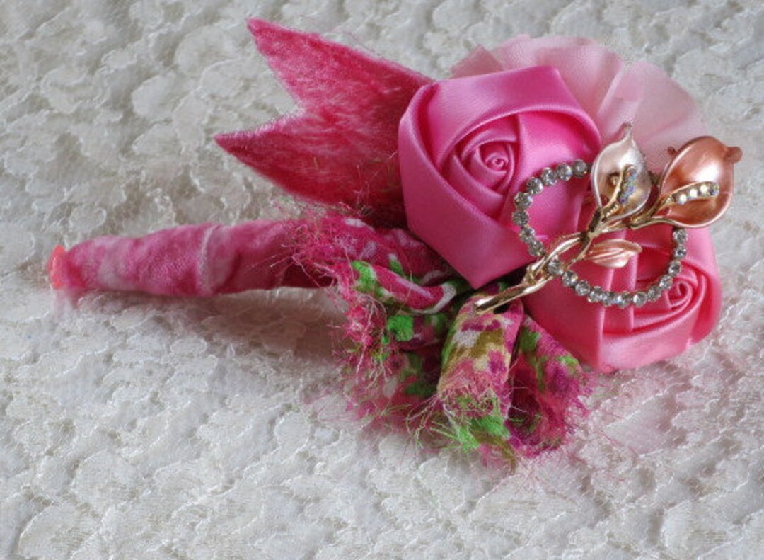 Shabby Chic Brooch Boutonniere Alternative Wedding Prom Bout Crystal ...