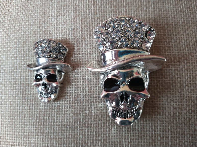 Rhinestone Skull With Tophat Silver Pin and Rhinestone Skull | Etsy