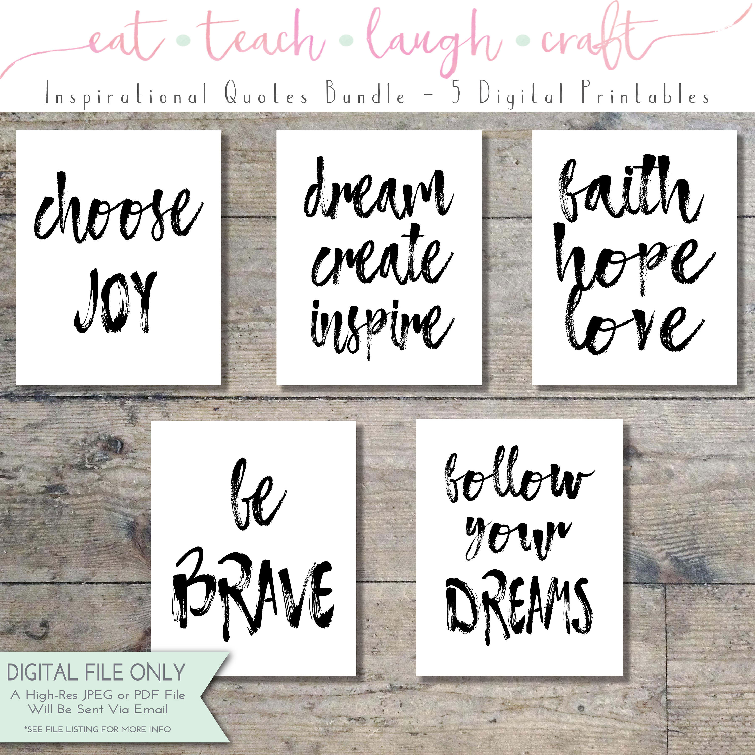 Inspirational Quotes Art Bundle Set of 5 Printables Wall | Etsy