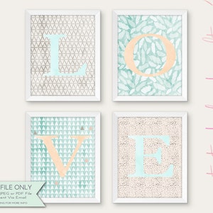 Set of 4 LOVE Prints - Baby Room Decor - Nursery Art - DIY Printable ...
