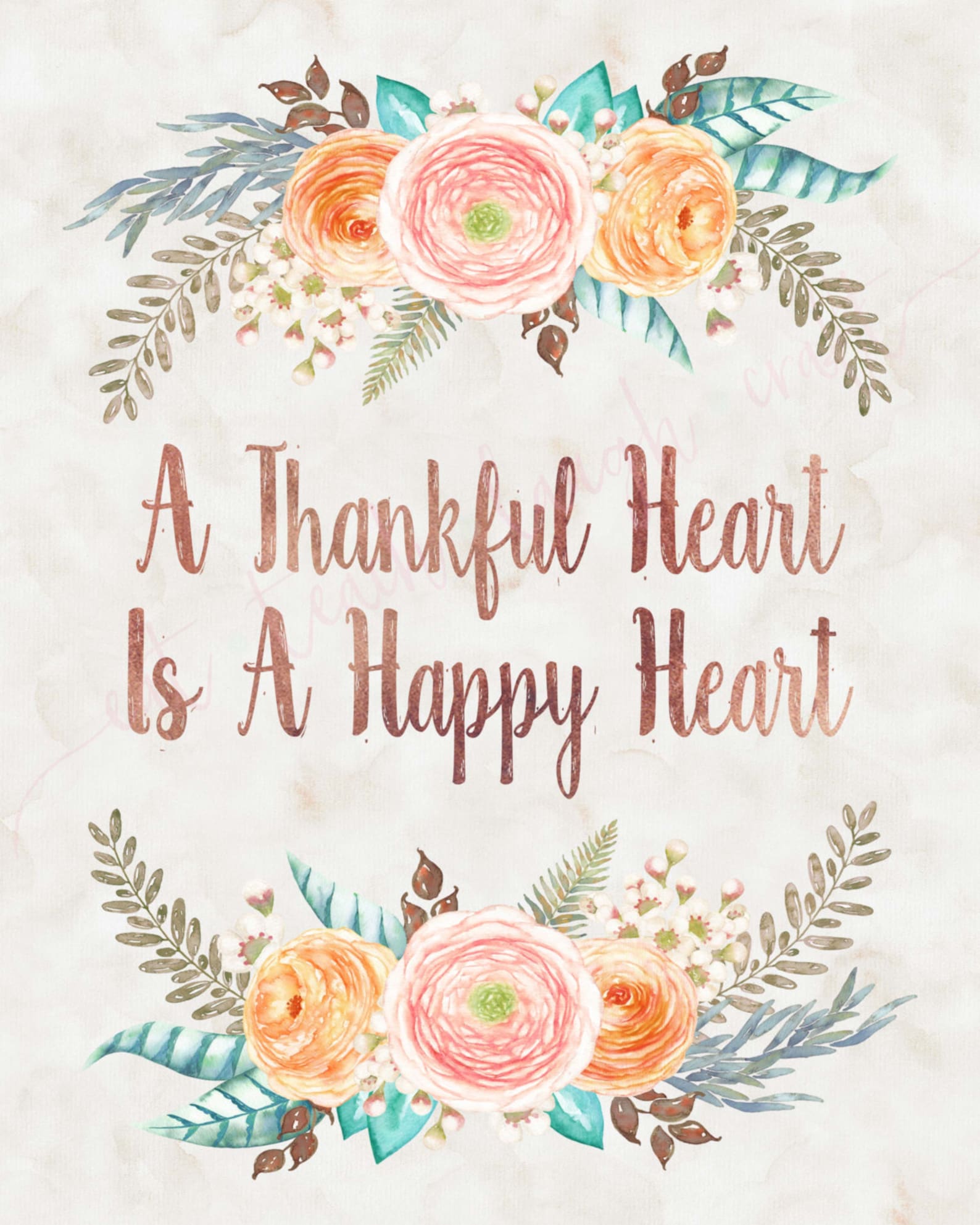 A Thankful Heart is a Happy Heart Watercolor Print - Etsy