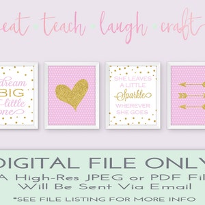 SET OF 4 Pink & Gold Glitter Nursery Prints - Baby Girl's Room Decor ...