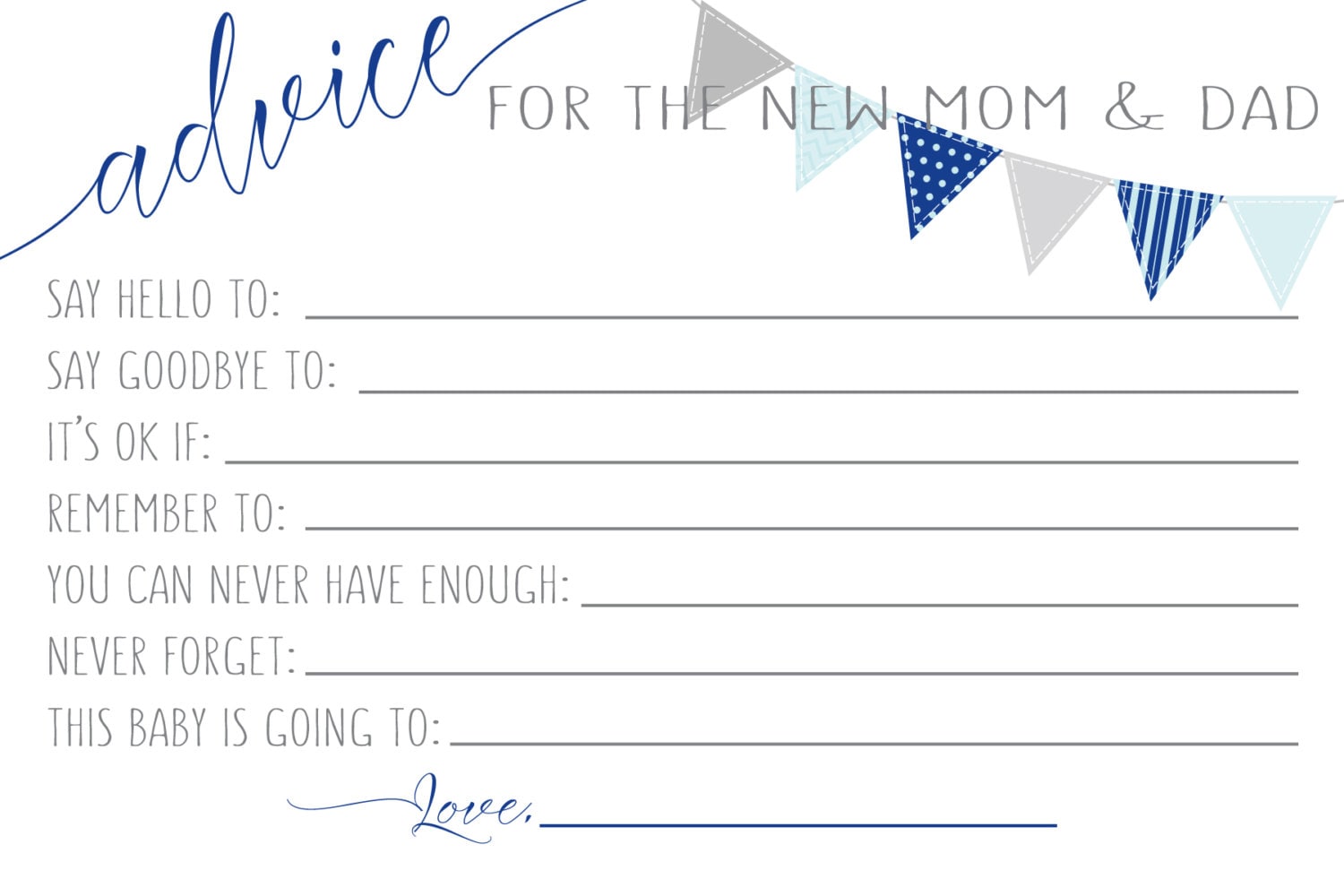 Baby Shower Advice for New Mom and Dad Cards Navy Blue and - Etsy