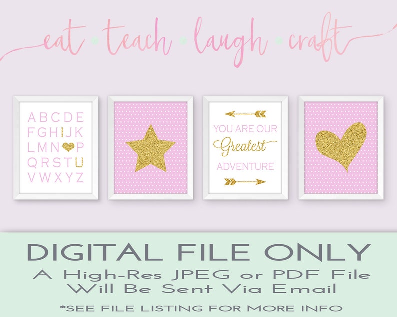 SET OF 4 Pink & Gold Glitter Nursery Prints Baby Girl's - Etsy