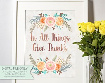 Give Thanks Watercolor Printable digital Print File - Etsy