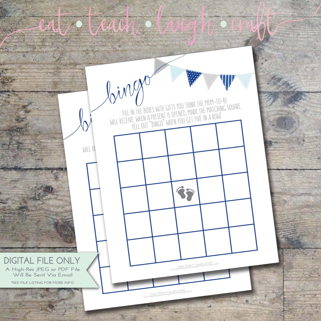 Baby Shower Bingo Cards, Navy Blue and Gray, Baby Shower Activity, Boy ...