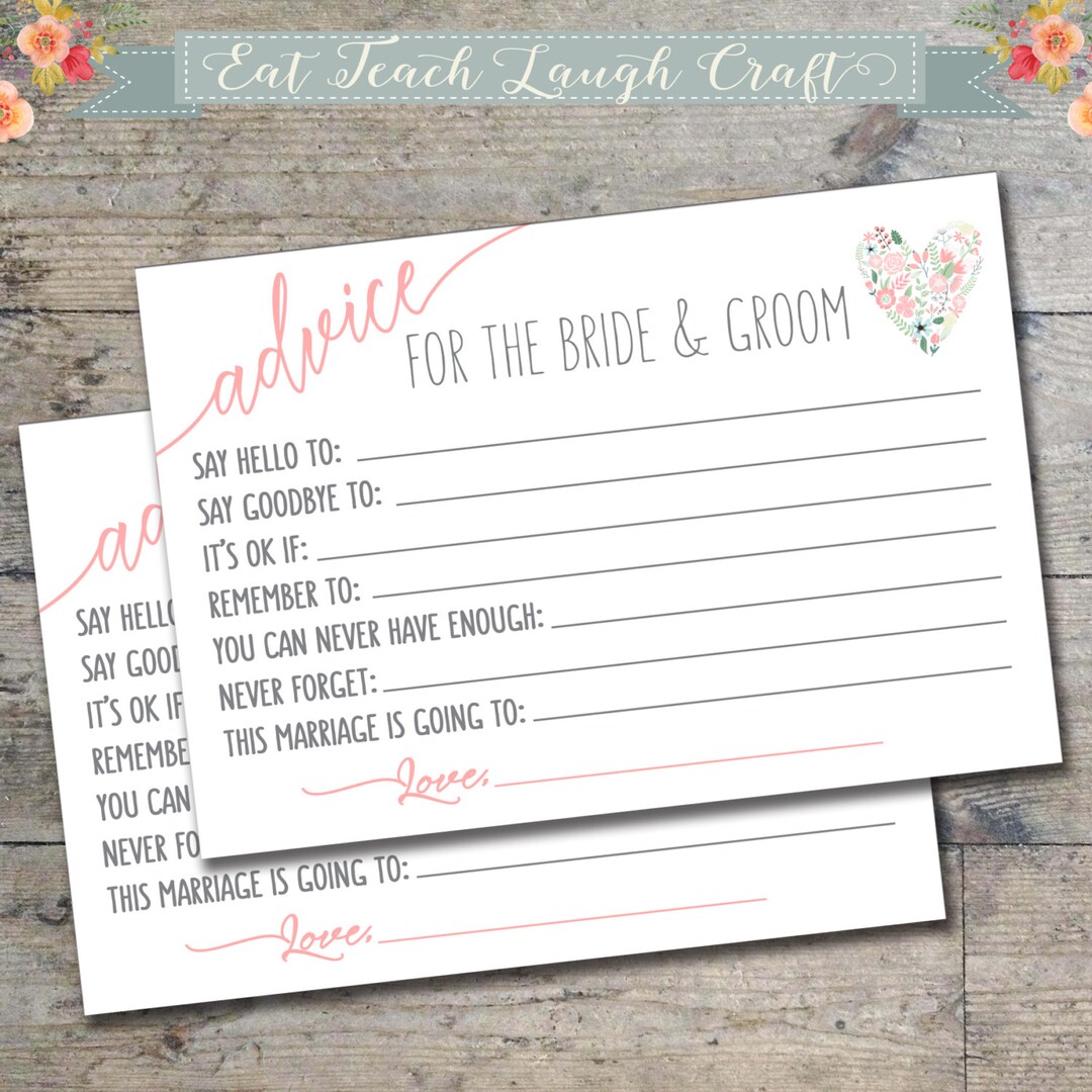 Bridal Shower Advice for Bride & Groom Cards, Pink and Gray, Bridal ...