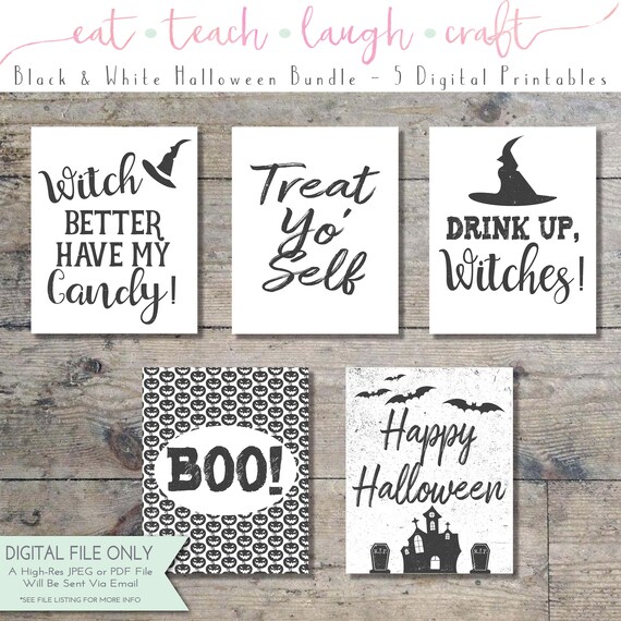 Halloween Art Bundle Set of 5 Printables Halloween Decor | Etsy
