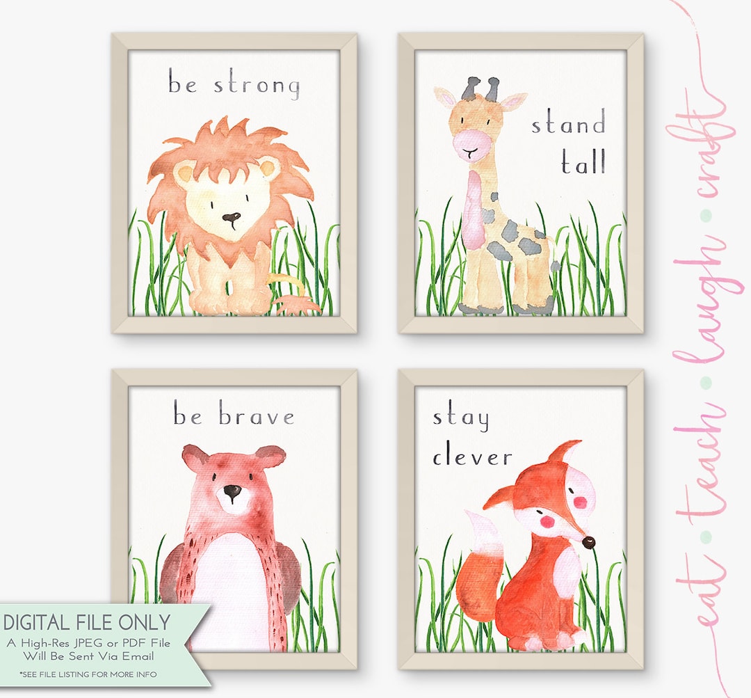 40% OFF - Set of 4 Watercolor Woodland Animals - Kids' Art - Children's ...
