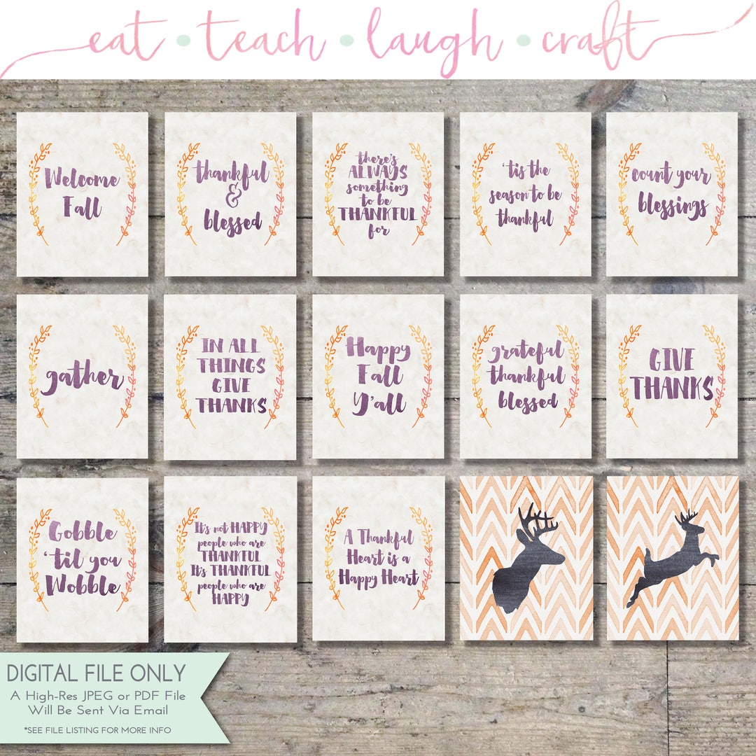 Thankful Art Bundle - Set of 15 Printables - Wall Art - Autumn ...
