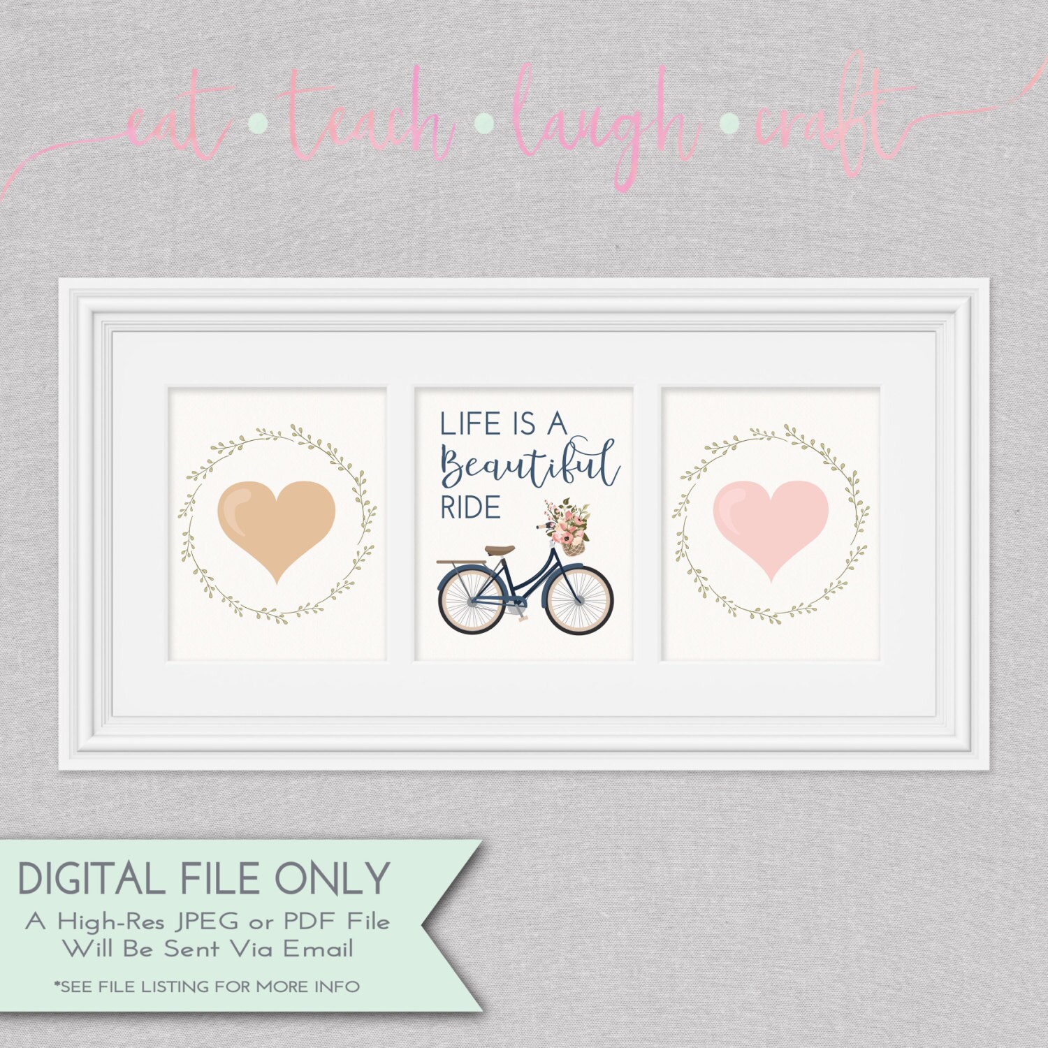 Light Pink Heart & Wreath Print - DIY Printable Sign - Floral Print ...