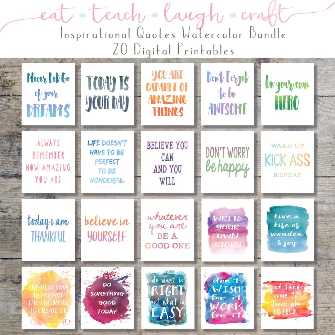 Inspirational Quotes Watercolor Art Bundle Set of 20 Printables Wall ...