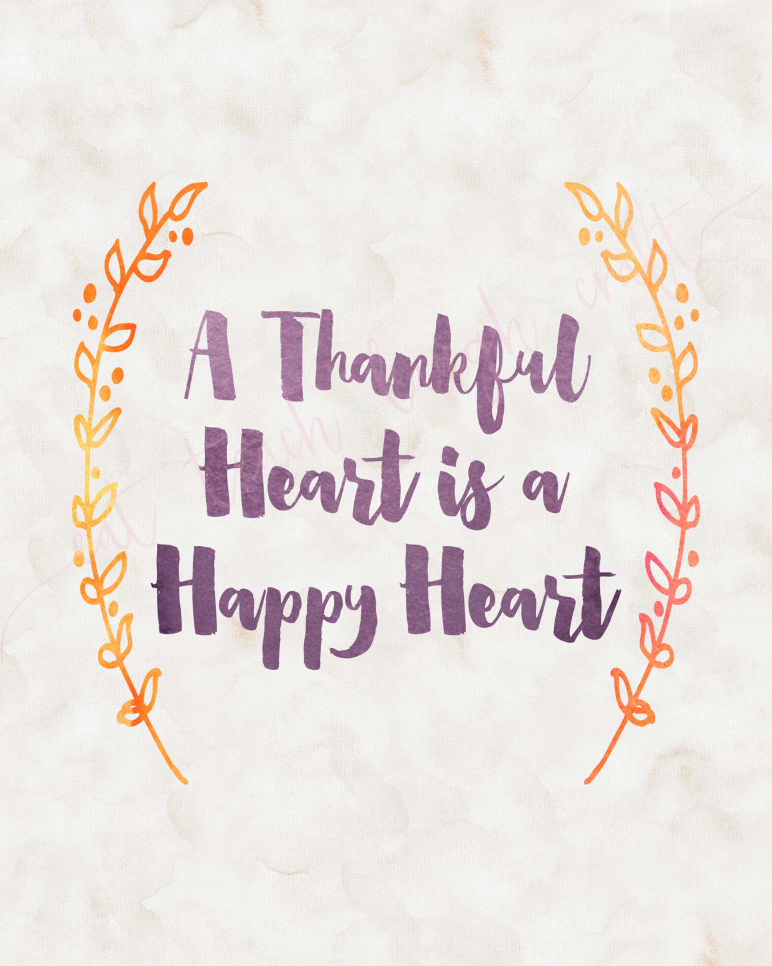 A Thankful Heart is a Happy Heart Watercolor Print - Etsy
