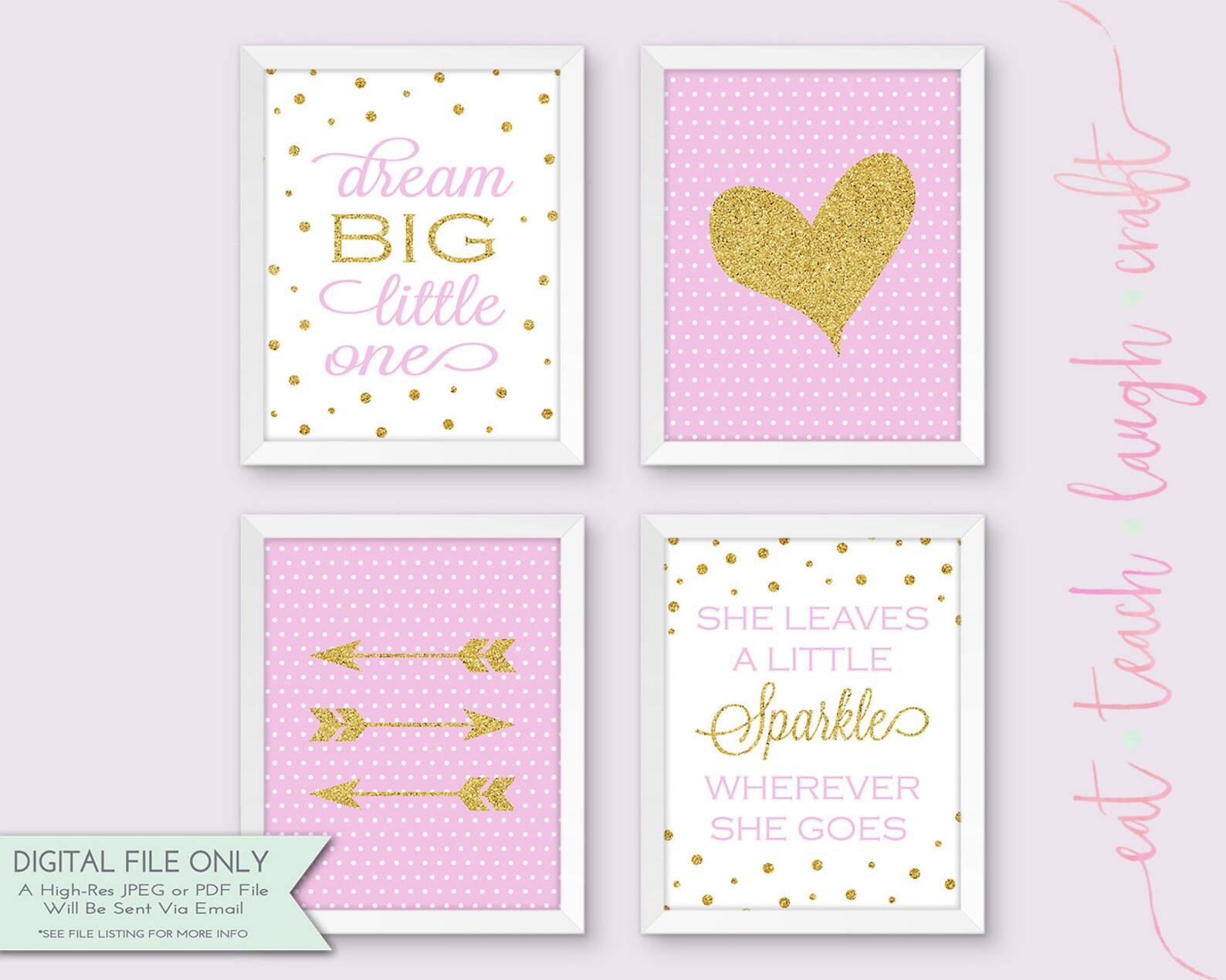 SET OF 4 Pink & Gold Glitter Nursery Prints Baby Girl's | Etsy