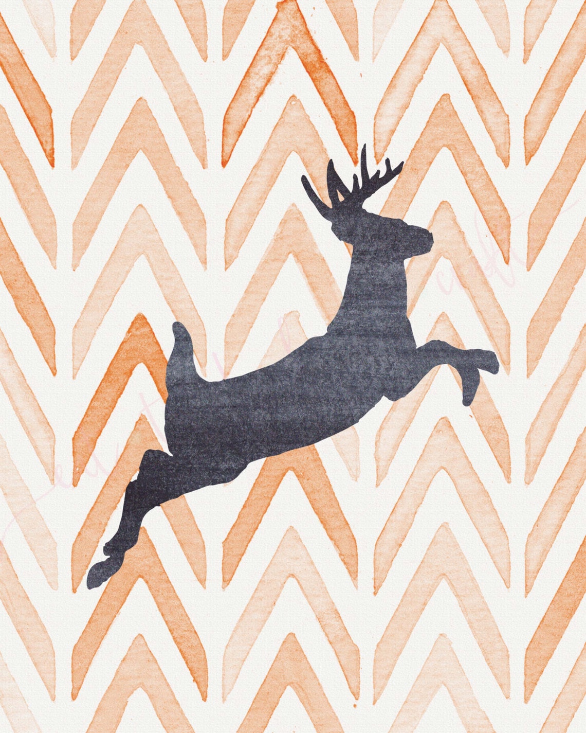 Prancing Deer Watercolor Print - Deer Head Silhouette Art - Fall Print ...