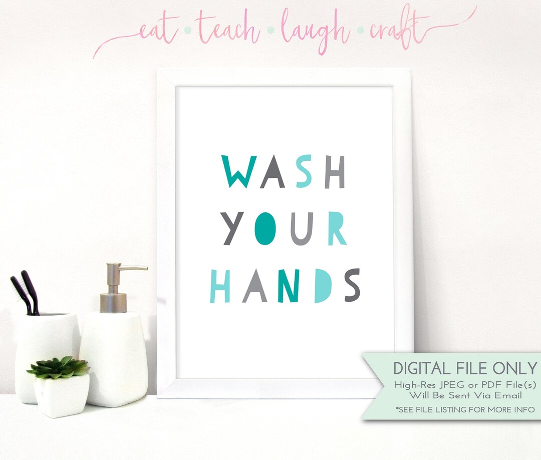 Kids Bathroom Print - Wash Your Hands - DIY Printable Art - Bathroom ...