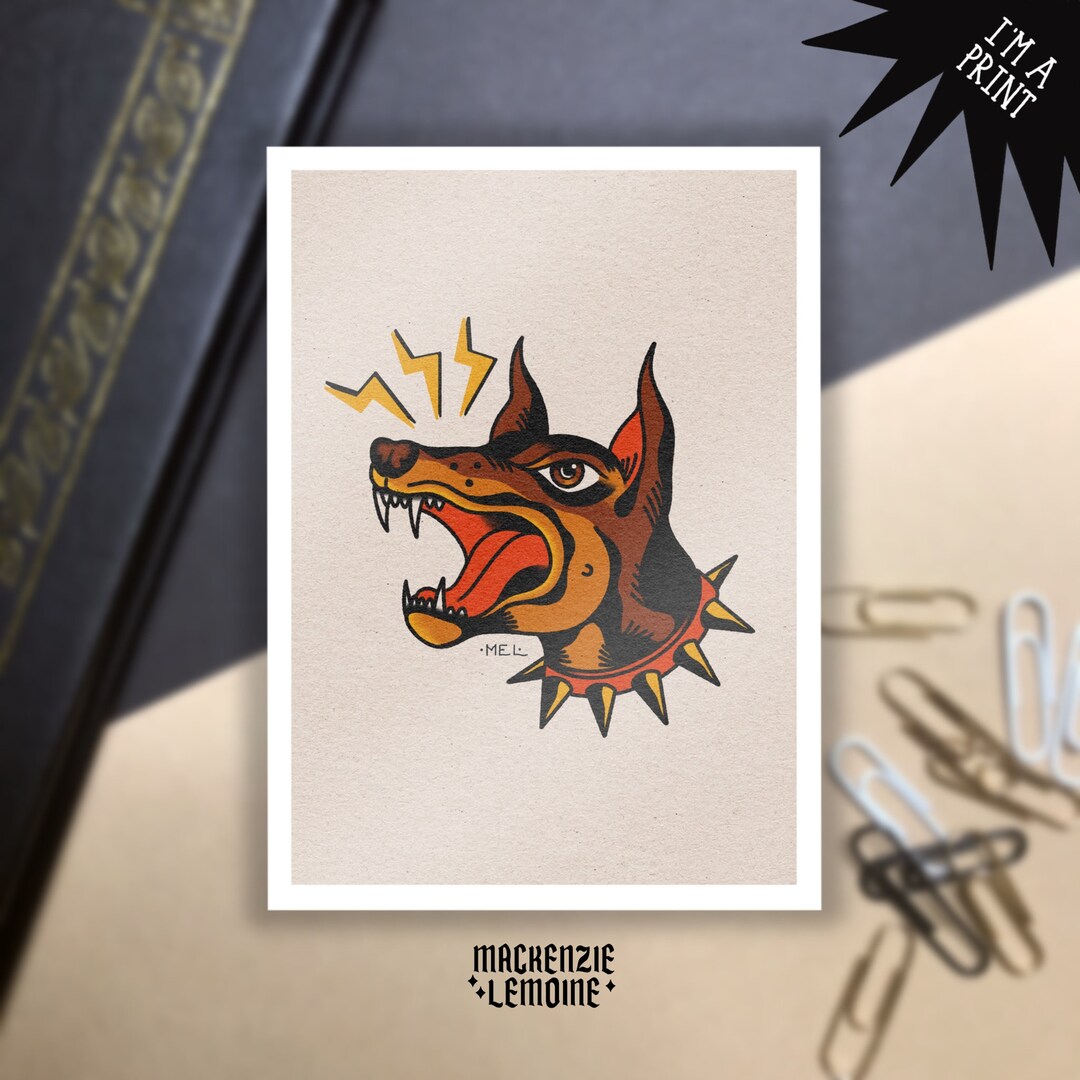 Doberman Print, Doberman Tattoo Flash Sheet, Dog Flash, Tattoo Flash ...